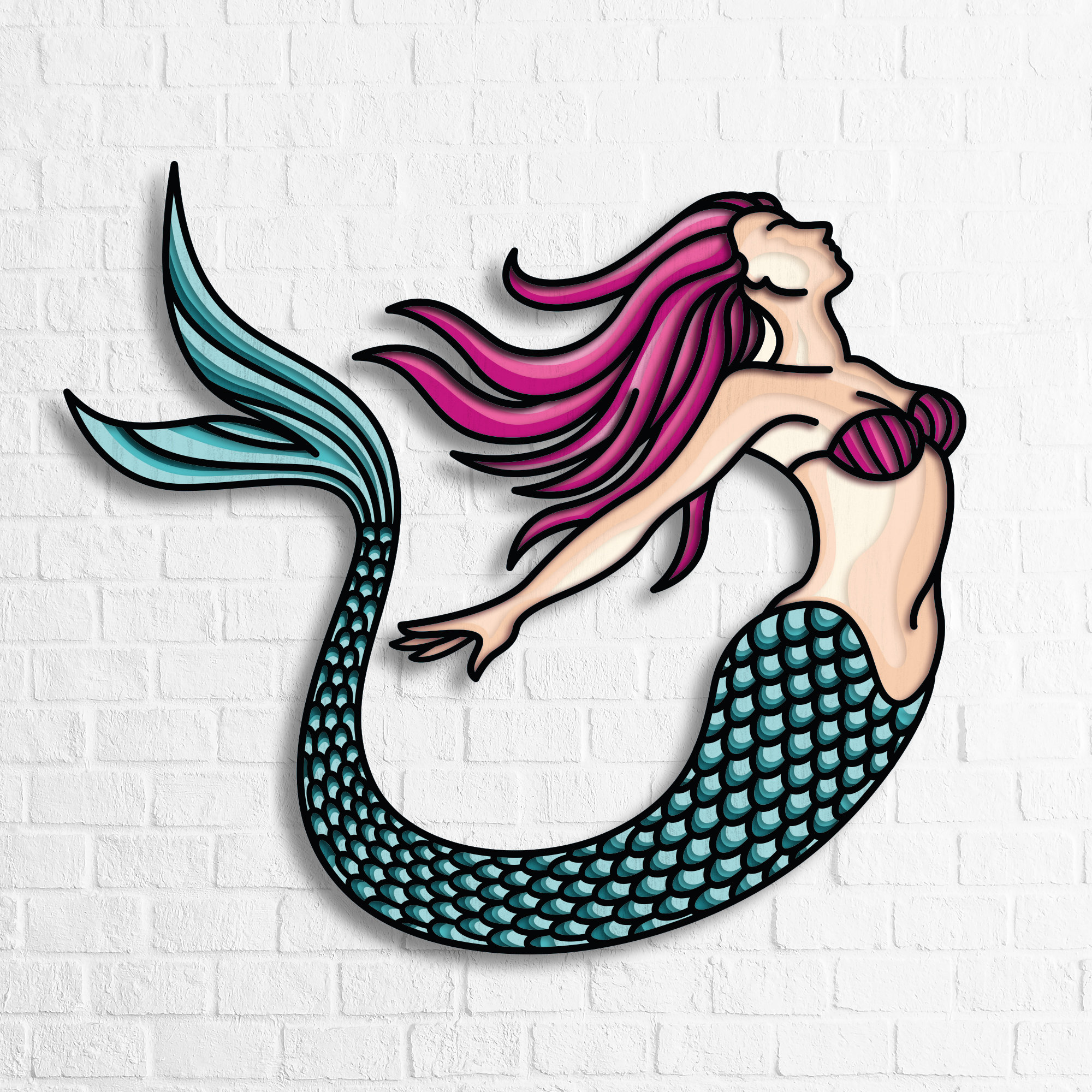 Mermaid SVG, Mermaid 3D Mandala SVG Files, Multilayer Panel for Laser ...