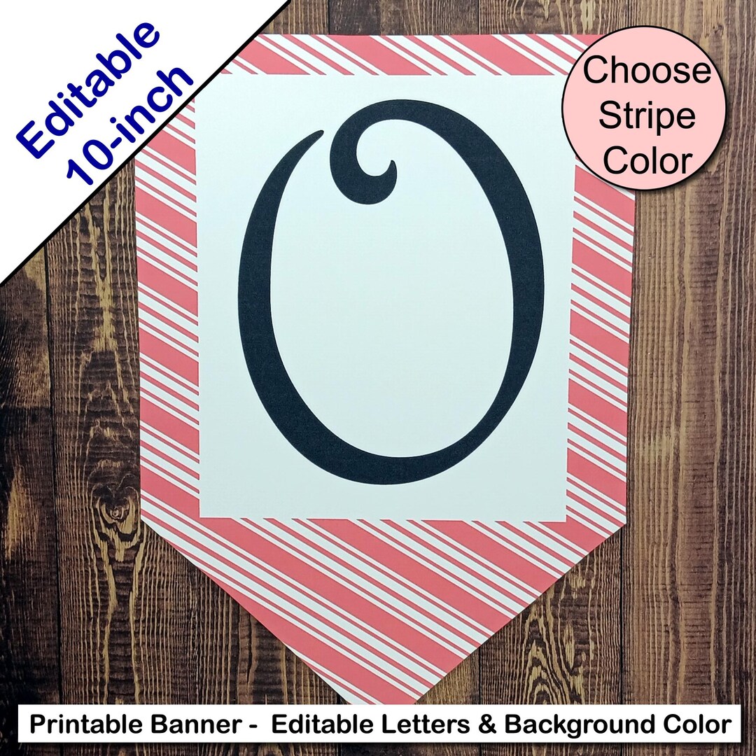 10-inch Editable Banner, Candy Cane Stripes Custom Bunting or Pennant ...