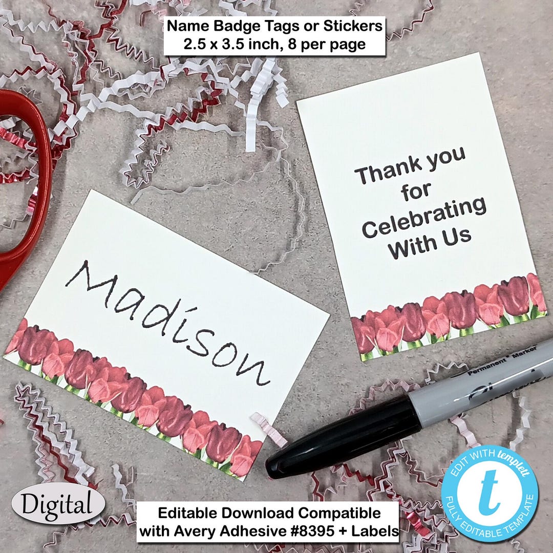 Custom Name Tags, Compatible With Avery Adhesive Name Badges, Editable ...