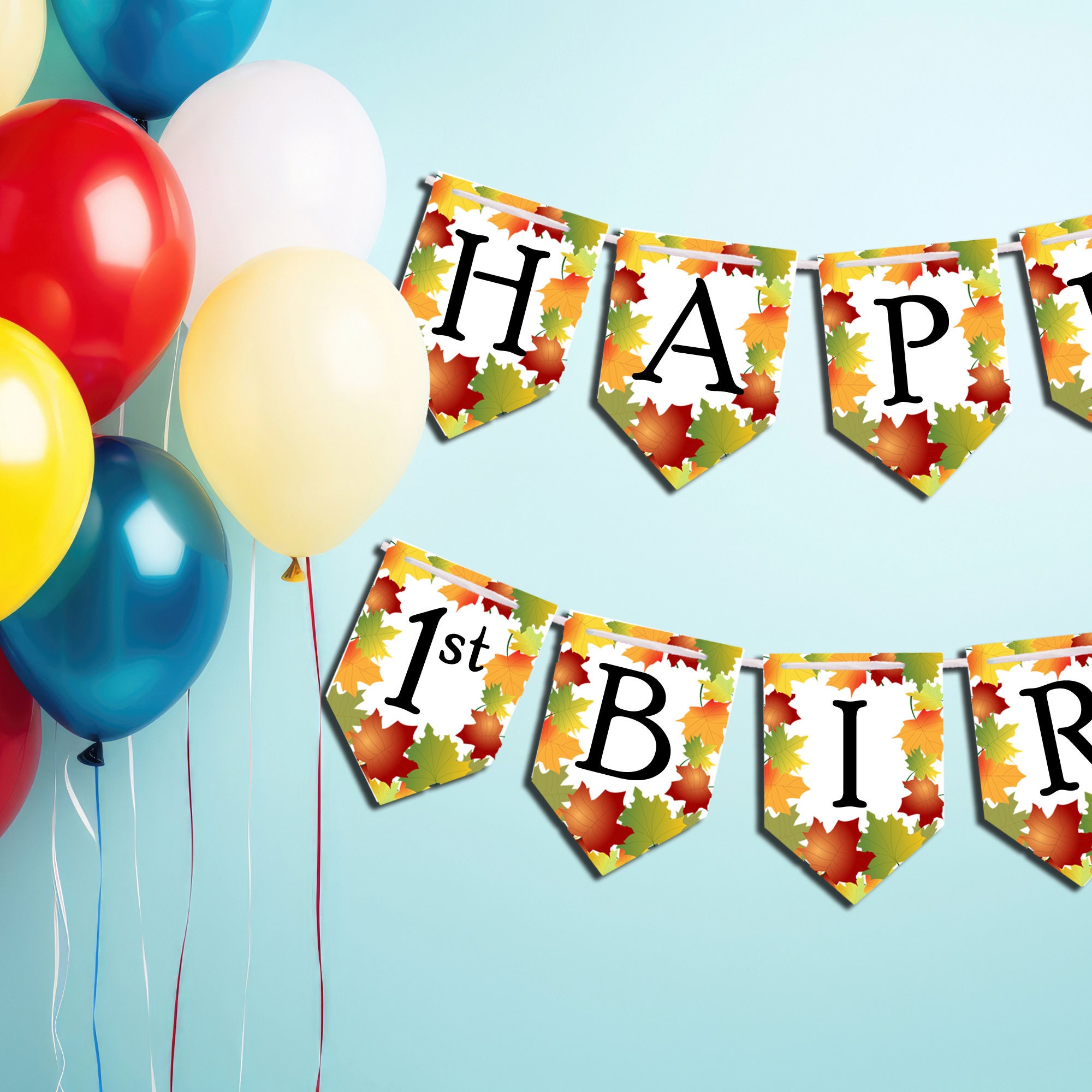 10-inch Editable Banner, Autumn Leaves Custom Bunting or Pennant ...