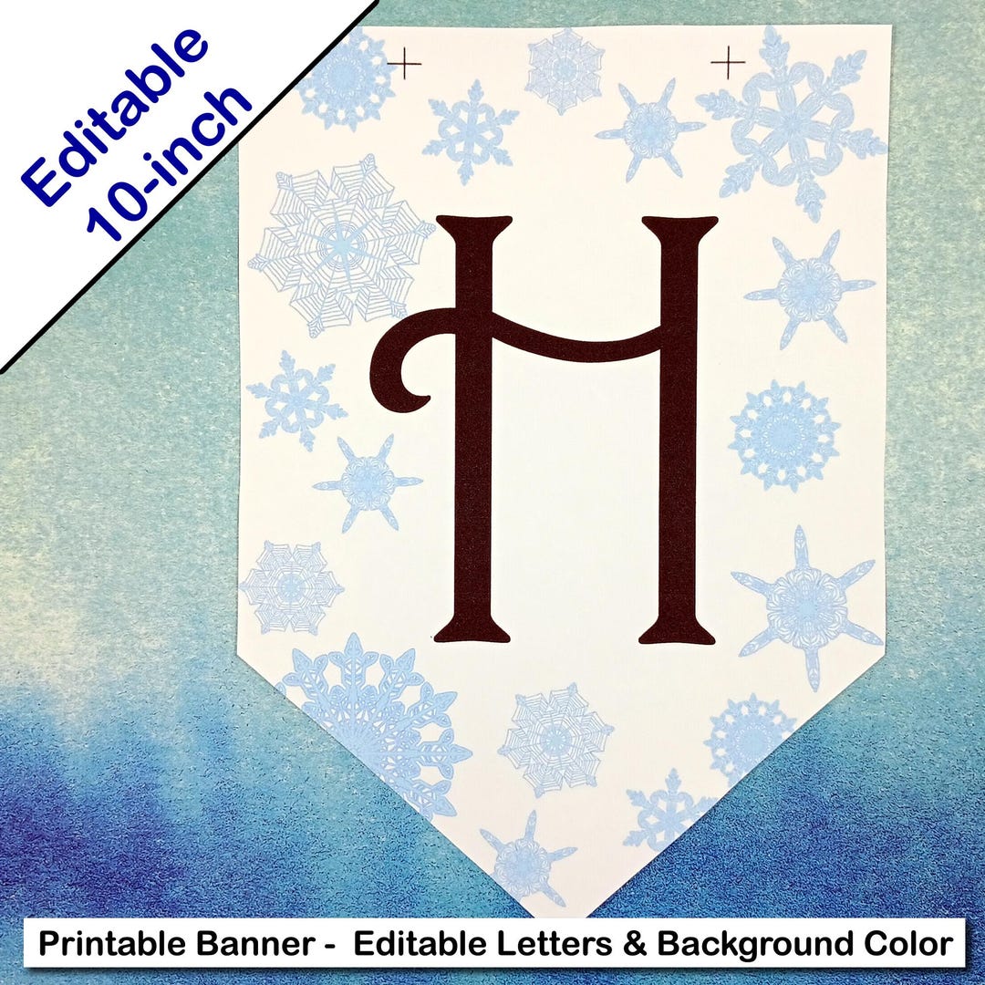 10-inch Editable Banner, Frosty Snowflake Custom Bunting Pennant ...