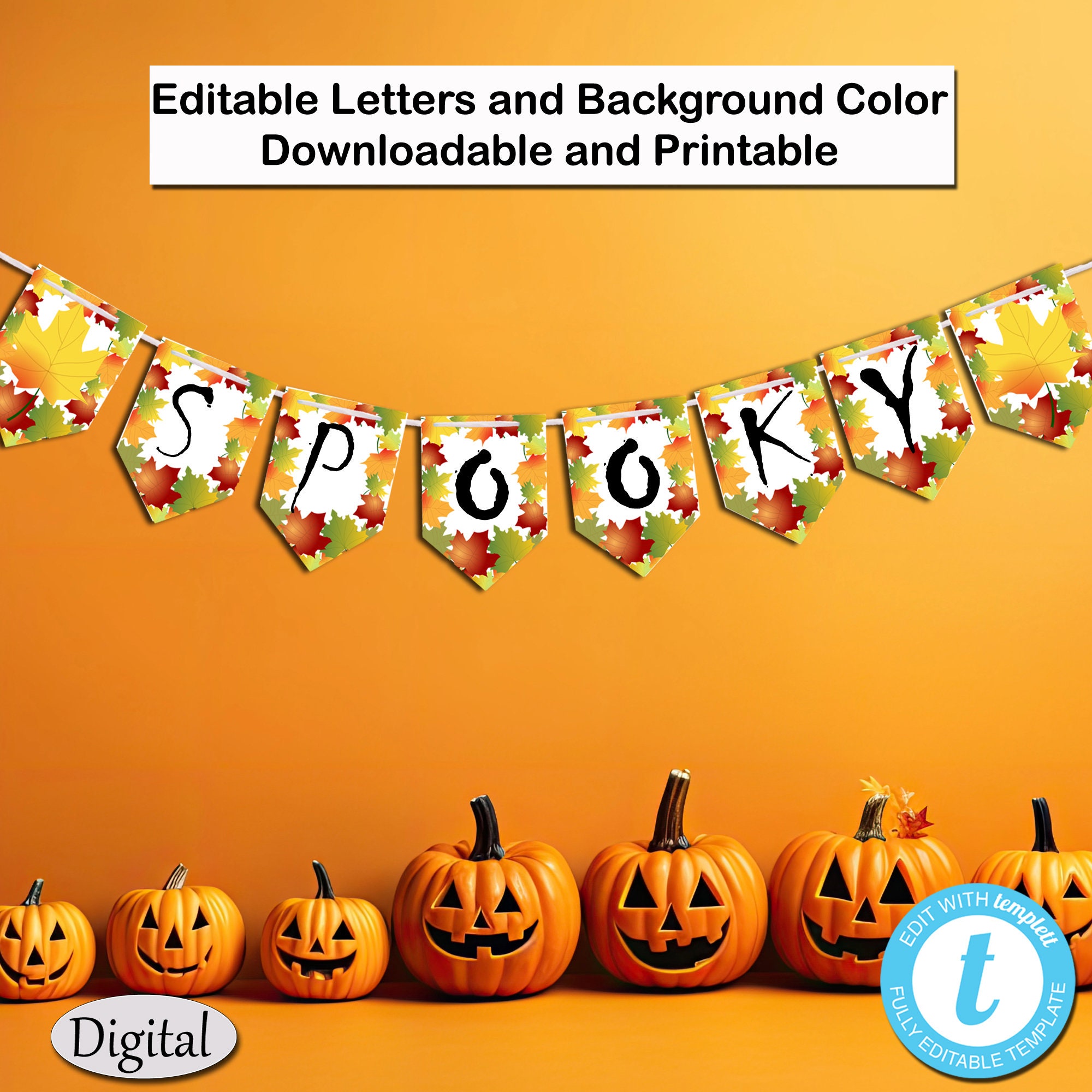 10-inch Editable Banner, Autumn Leaves Custom Bunting or Pennant ...