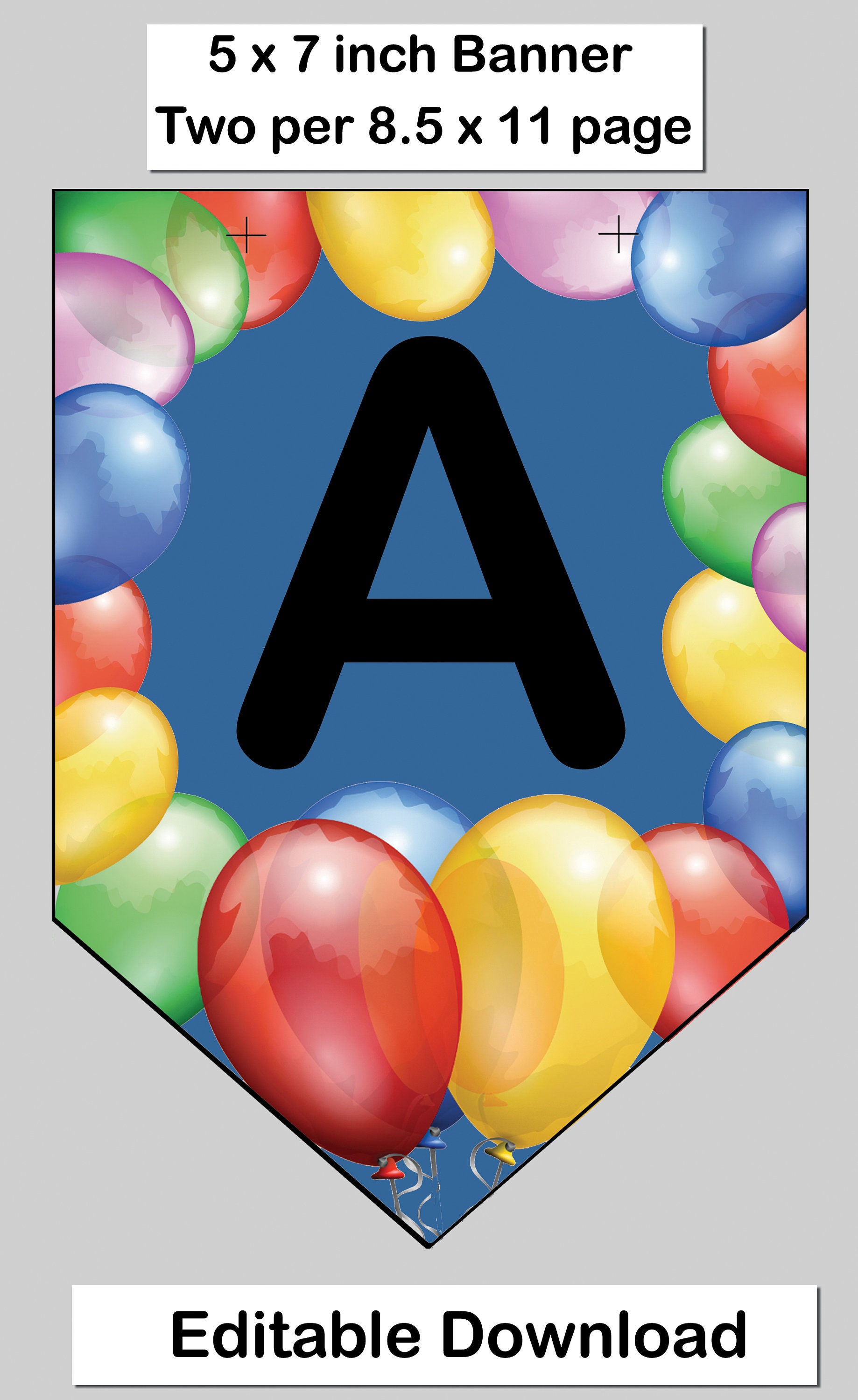 7-inch Banner Editable Balloon Printable Downloadable Jpg or Pdf Files ...
