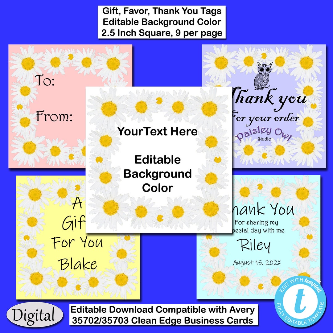 Gift Favor Tags, Thank You Enclosure Labels. 2.5-inch Square Botanical ...