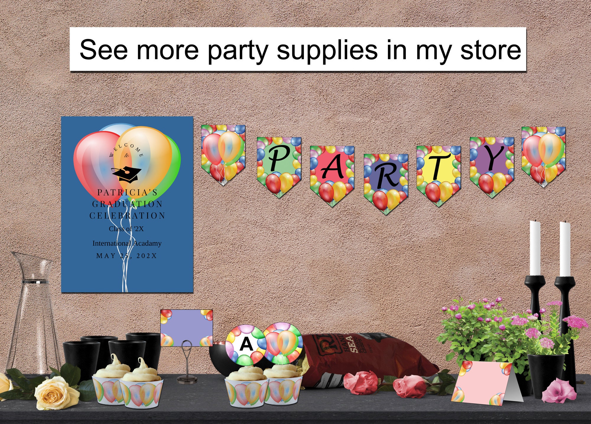 7-inch Banner Editable Balloon Printable Downloadable Jpg or Pdf Files ...