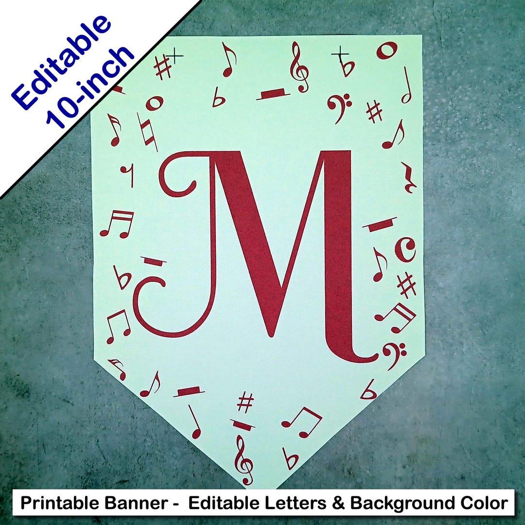 10-inch Editable Banner, Musical Note Custom Bunting or Pennant ...