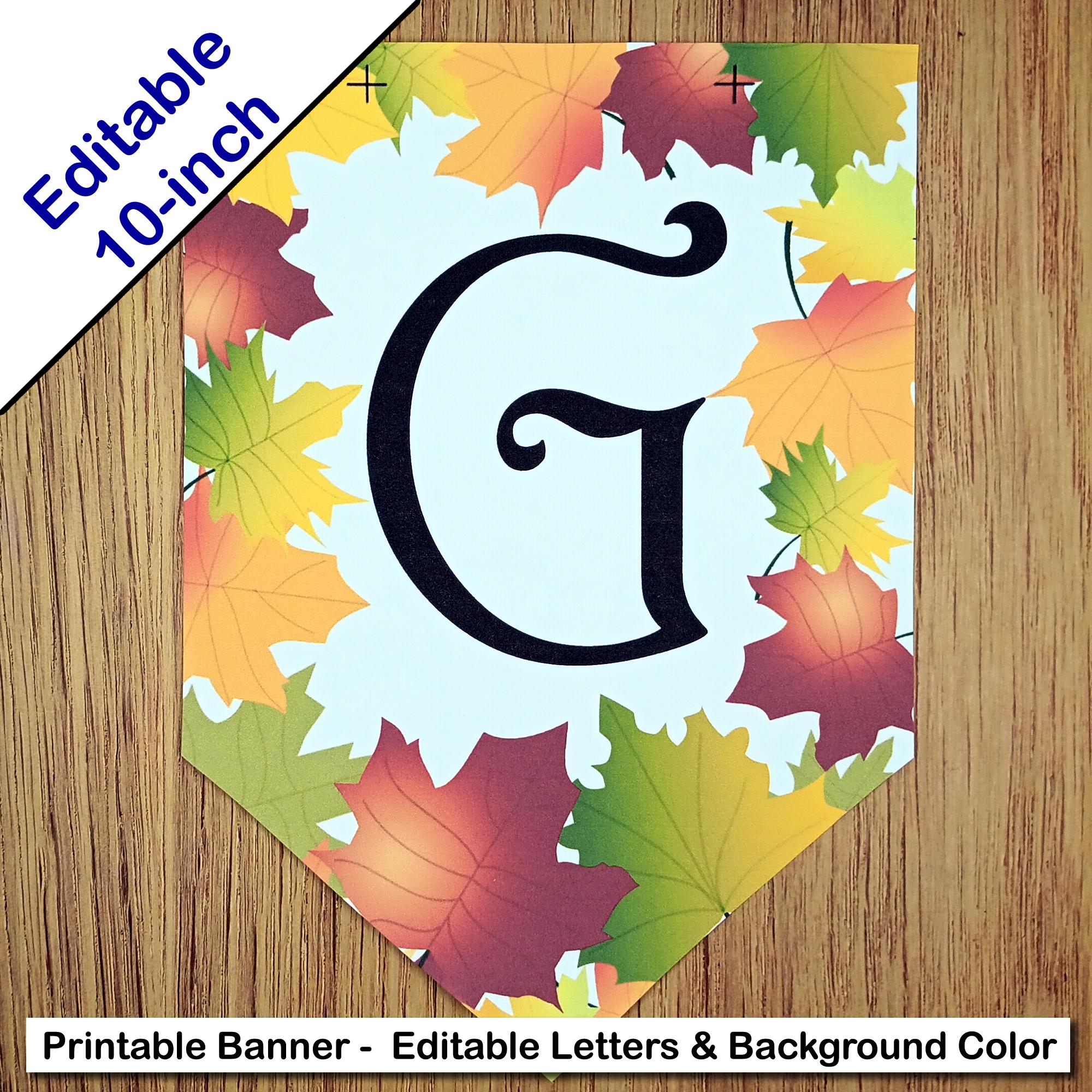 10-inch Editable Banner, Autumn Leaves Custom Bunting or Pennant ...