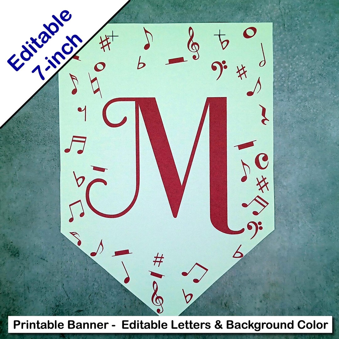 7-inch Editable Banner, Music Note Custom Bunting or Pennant, Printable ...