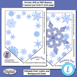 10-inch Editable Banner, Frosty Snowflake Custom Bunting Pennant ...