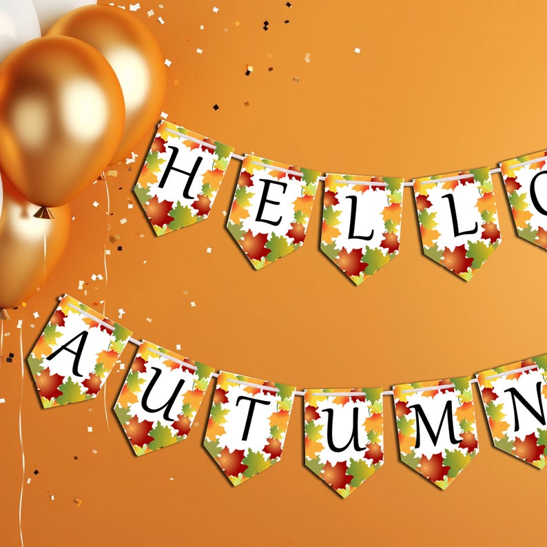 10-inch Editable Banner, Autumn Leaves Custom Bunting or Pennant ...