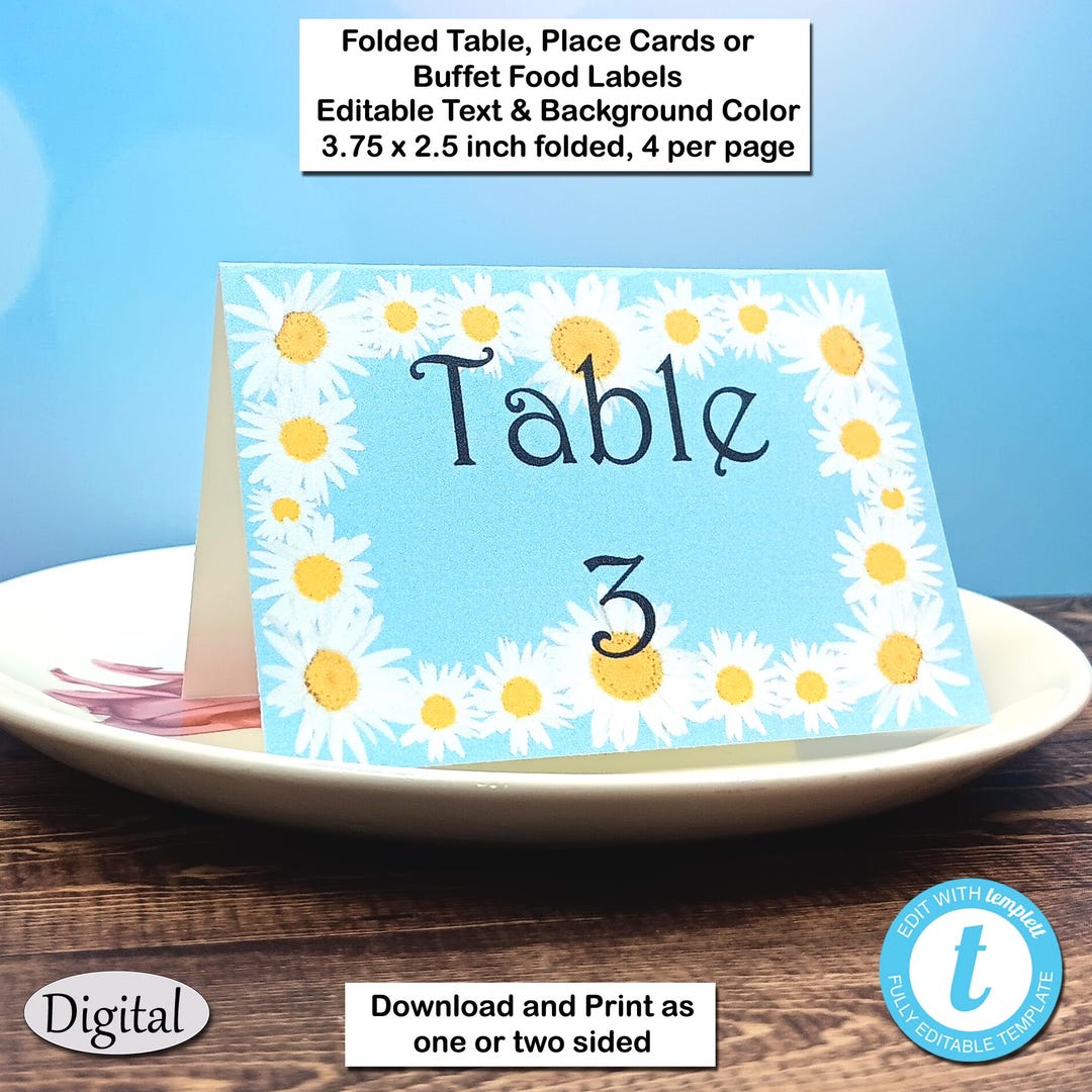 Place, Food, Table Cards - 3.75 X 2.5 Inch Folded, White Floral Daisy ...
