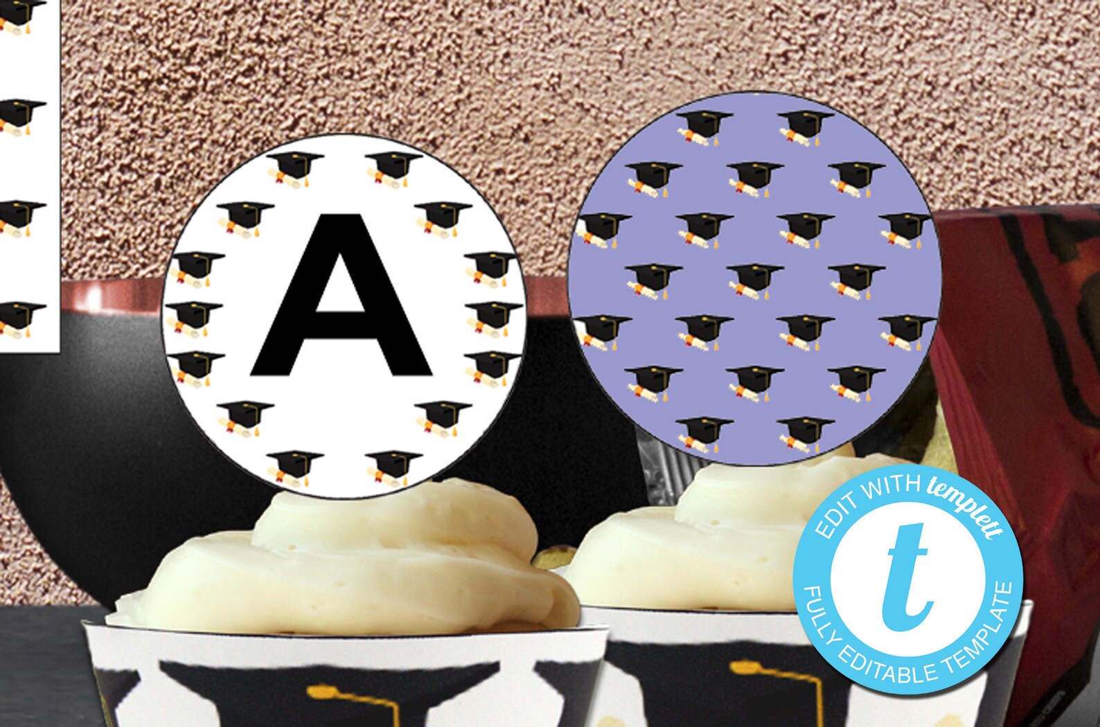 Graduation Mortar Hat 2-inch Cupcake Toppers Editable - Etsy