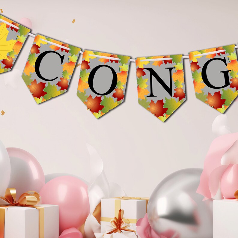 10-inch Editable Banner, Autumn Leaves Custom Bunting or Pennant ...