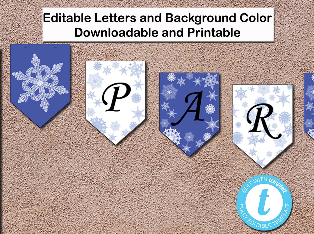 7-inch Banner Editable Frozen Snowflake Design, Printable Downloadable ...