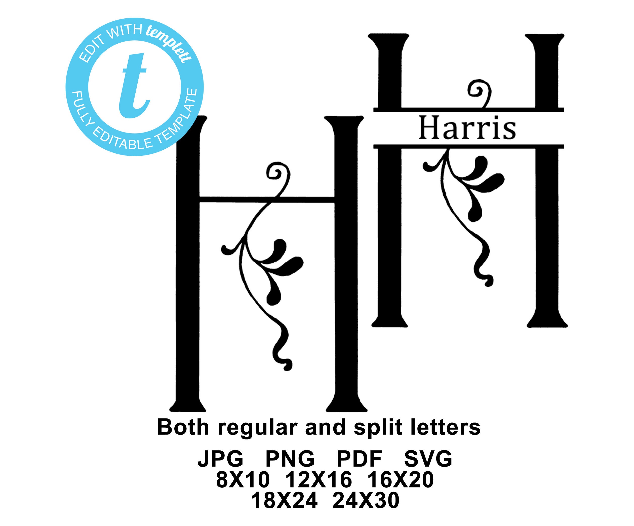 Tendril Font Split Monogram H, Jpg, Png, Pdf, Svg Files in 5 Sizes ...