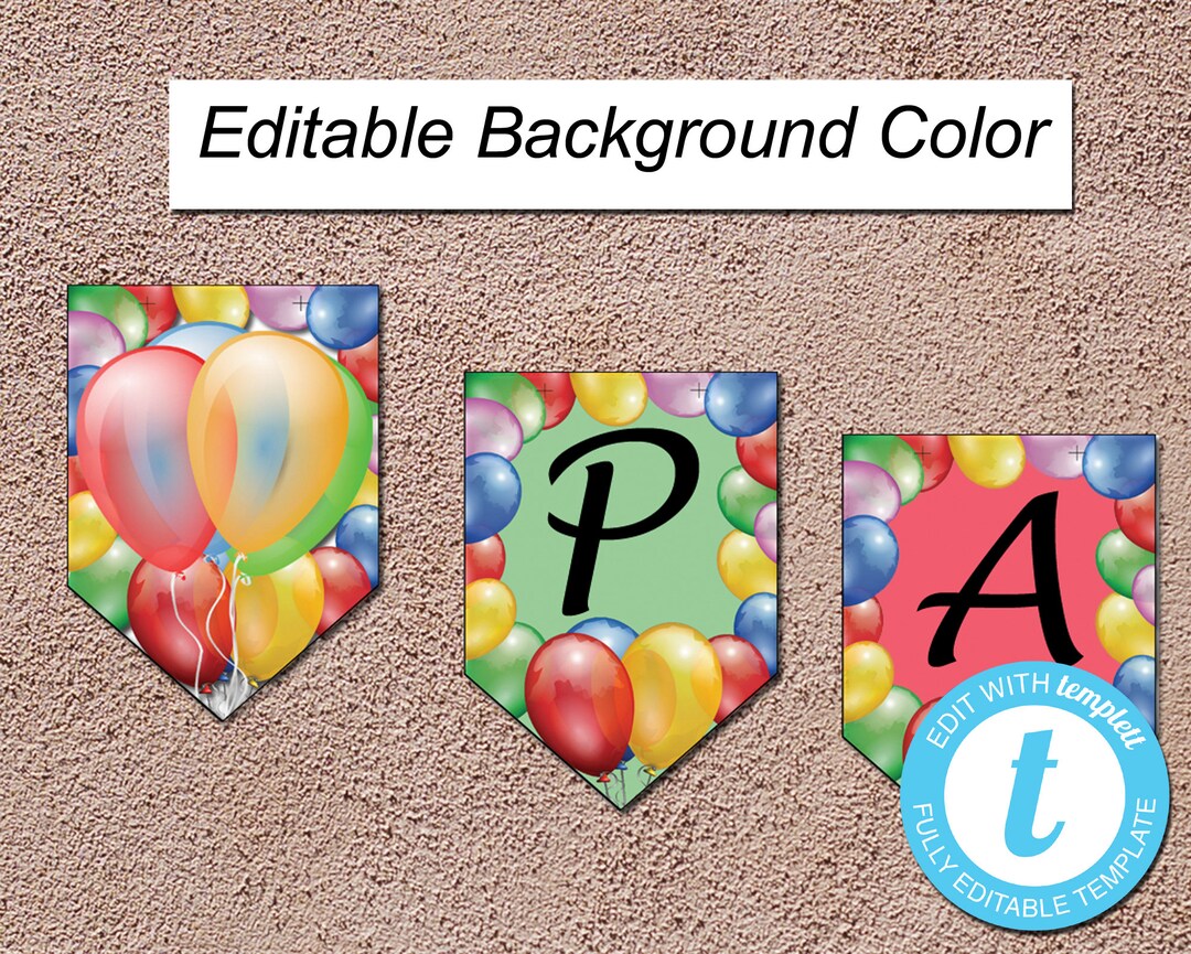 7-inch Banner Editable Balloon Printable Downloadable Jpg or Pdf Files ...
