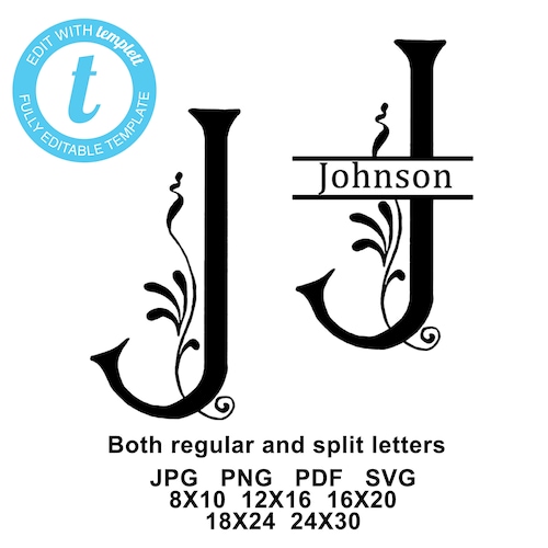 Floral Split Regal Monogram Alphabet Letters Laser Cut Files - Etsy