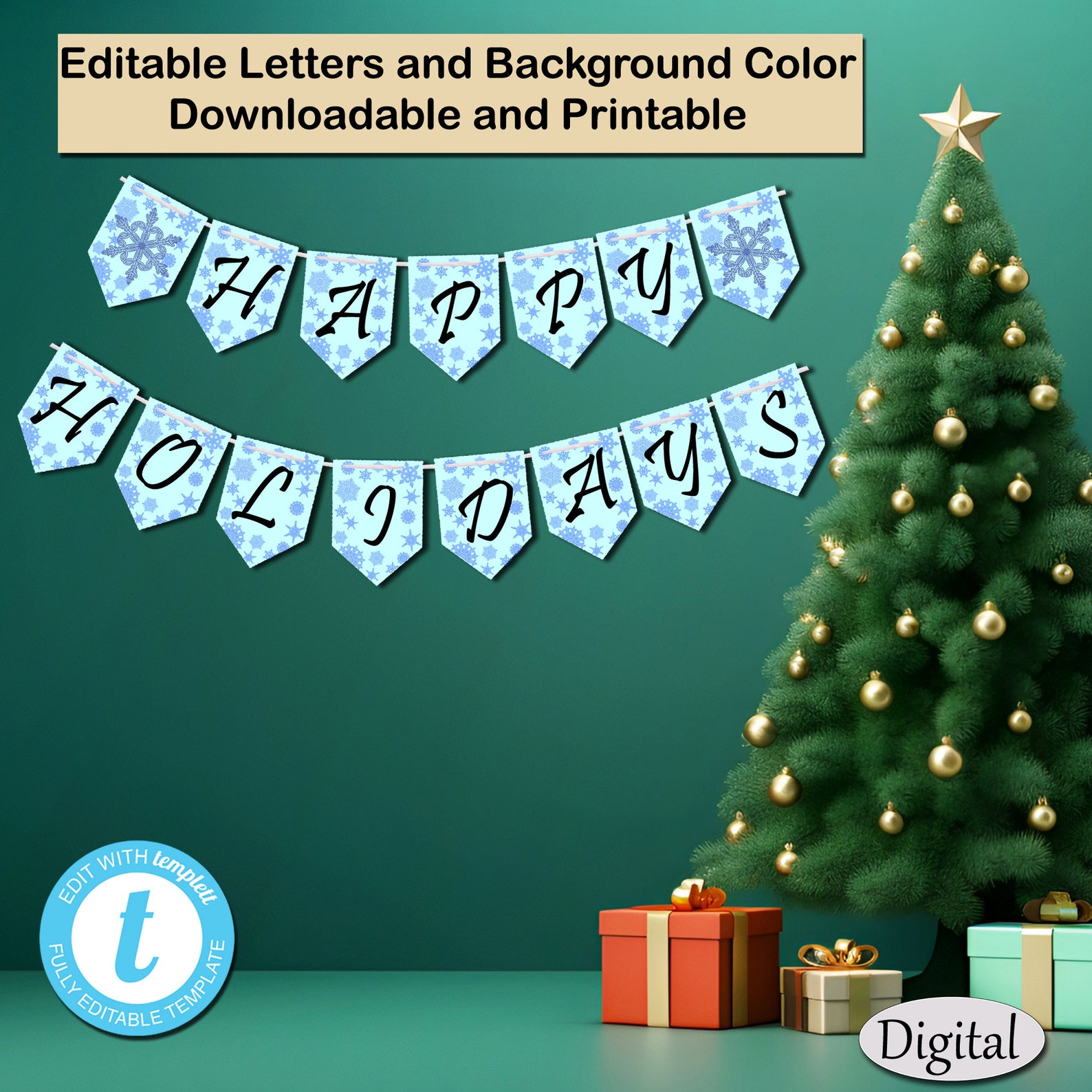 10-inch Editable Banner, Frosty Snowflake Custom Bunting Pennant ...