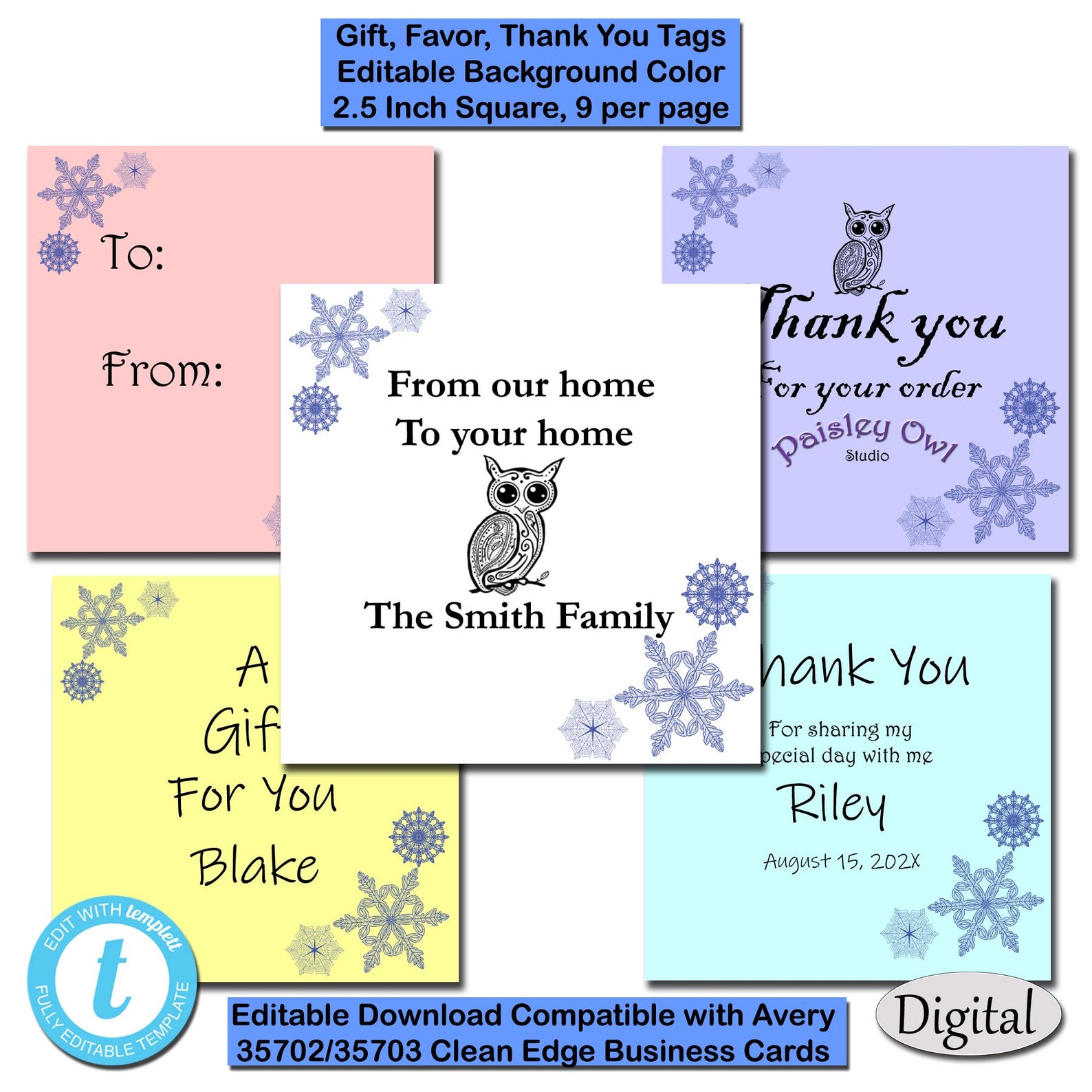 Gift Favor Tags, Thank You Enclosure Labels. 2.5-inch Square Frosty ...