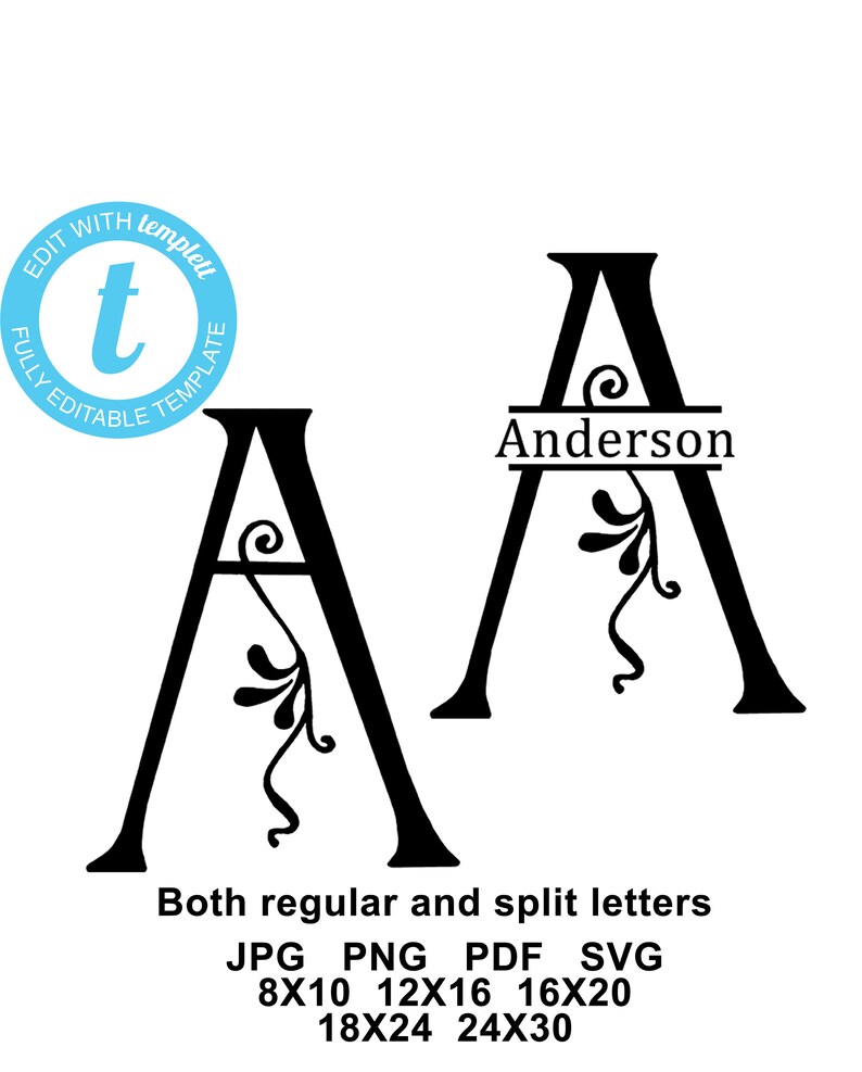 Tendril Font Split Monogram A Jpg Png Pdf Svg Files in 5 - Etsy