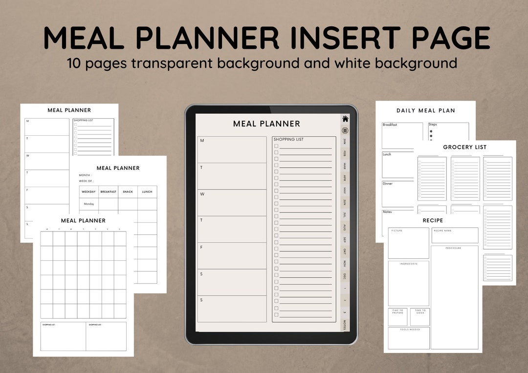 Meal Planner, Meal Planner Insert Page, Meal Planner Digital Template ...