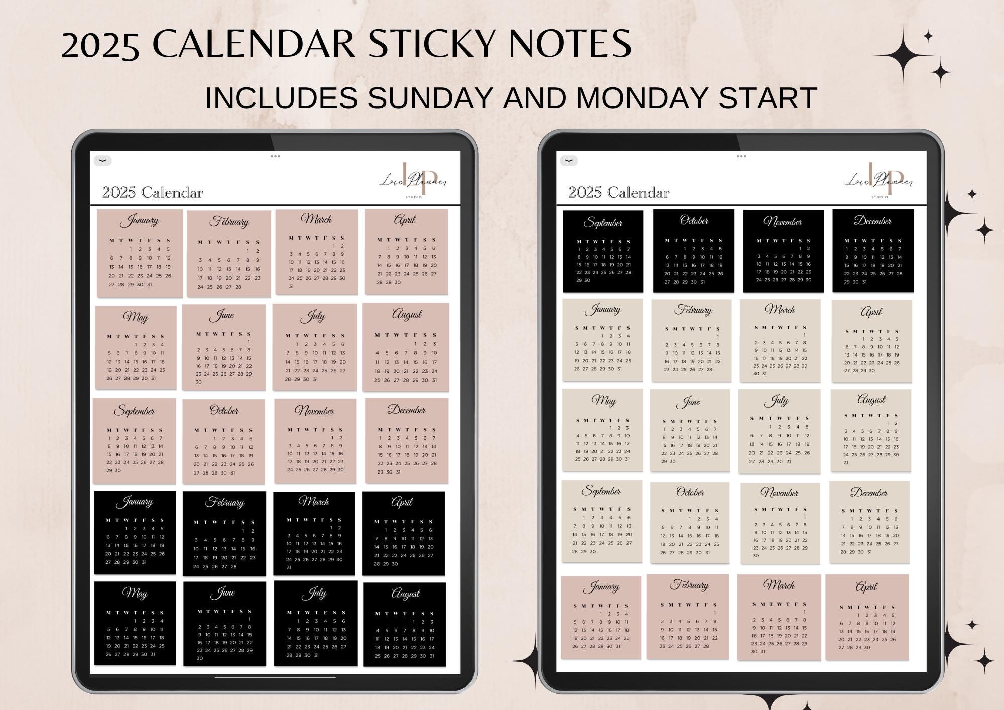 2025 Calendar Sticky Notes Digital Stickers for Planner (PNG and ...