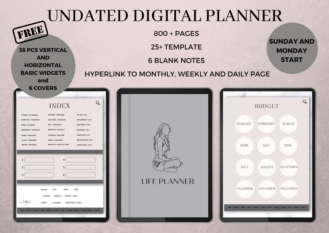 Undated Digital Planner, Portrait Planner, Minimalist Planner ...