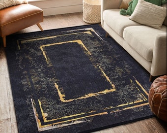 Gold Black Area Rug - Etsy