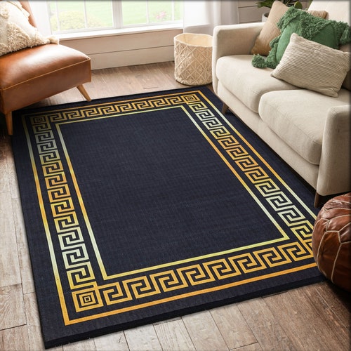 Greek Key Black & Gold Ornate Baroque Area Rugs - Etsy