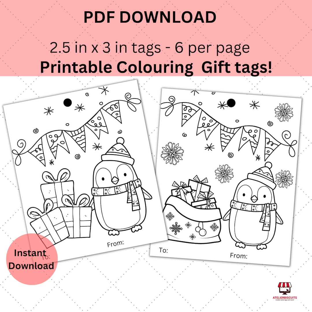 Christmas Colouring Gift Tagsinstant Downloadprintable DIY - Etsy