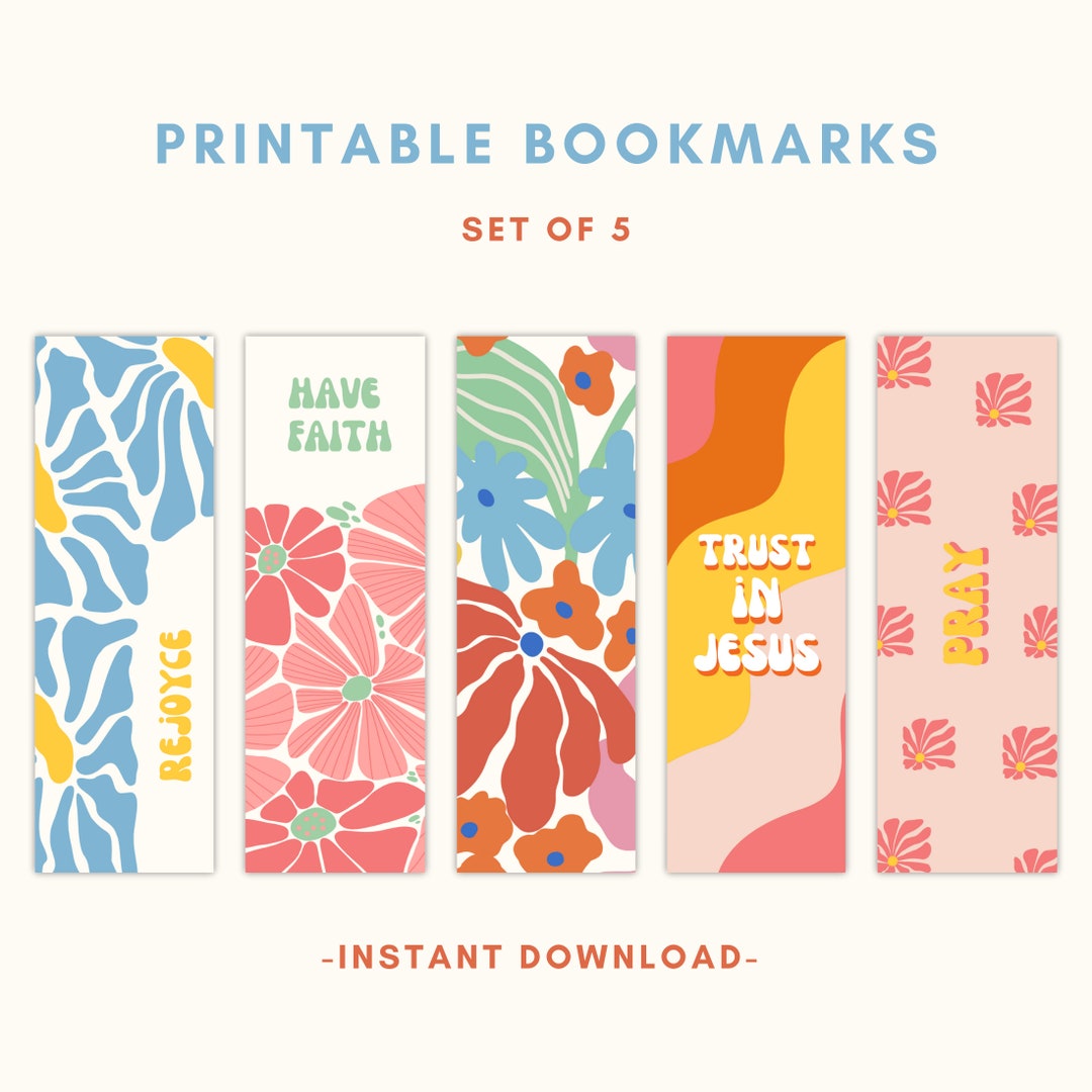 Printable Christian Bookmarks Set of 5 Book Mark Scripture Bookmarks ...