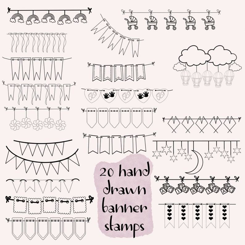 20 Hand Drawn Banner Stamp Brushes for Use With Procreate. - Etsy