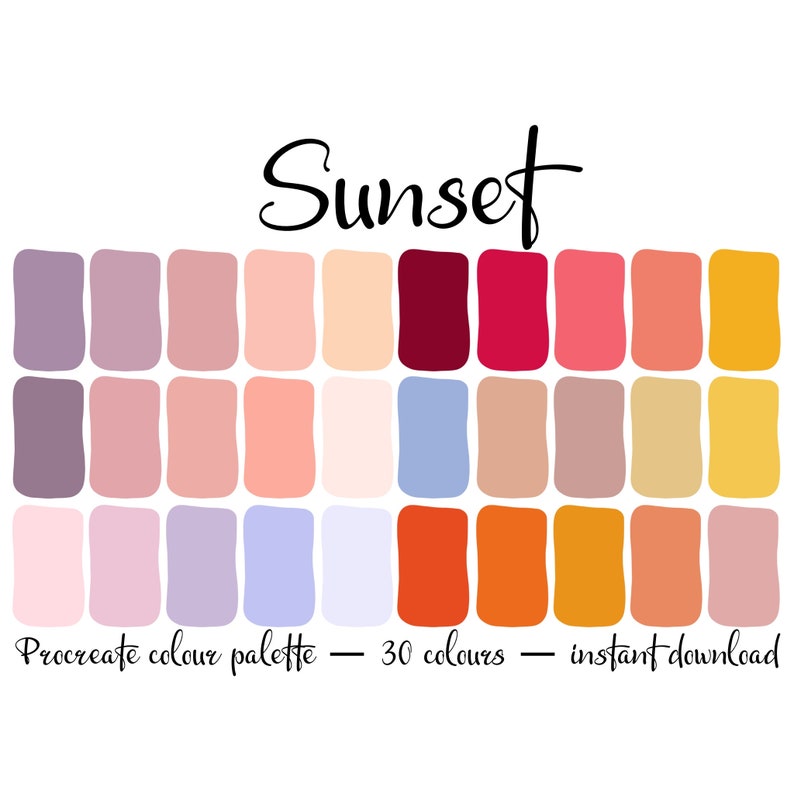 Sunset Colour Palette for Procreate - Etsy