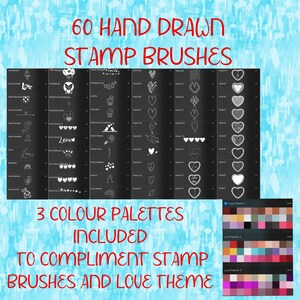 60 Hand Drawn Love Theme Stamp Procreate Brushes and 3 Colour Palettes ...