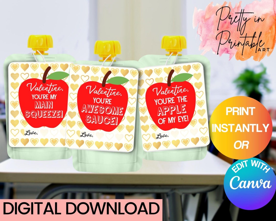 Applesauce Valentine, Printable Valentine, Main Squeeze, Kids Valentine ...