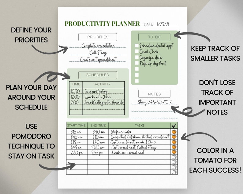 Pomodoro Planner Printable, Productivity Planner, ADHD Planner ...