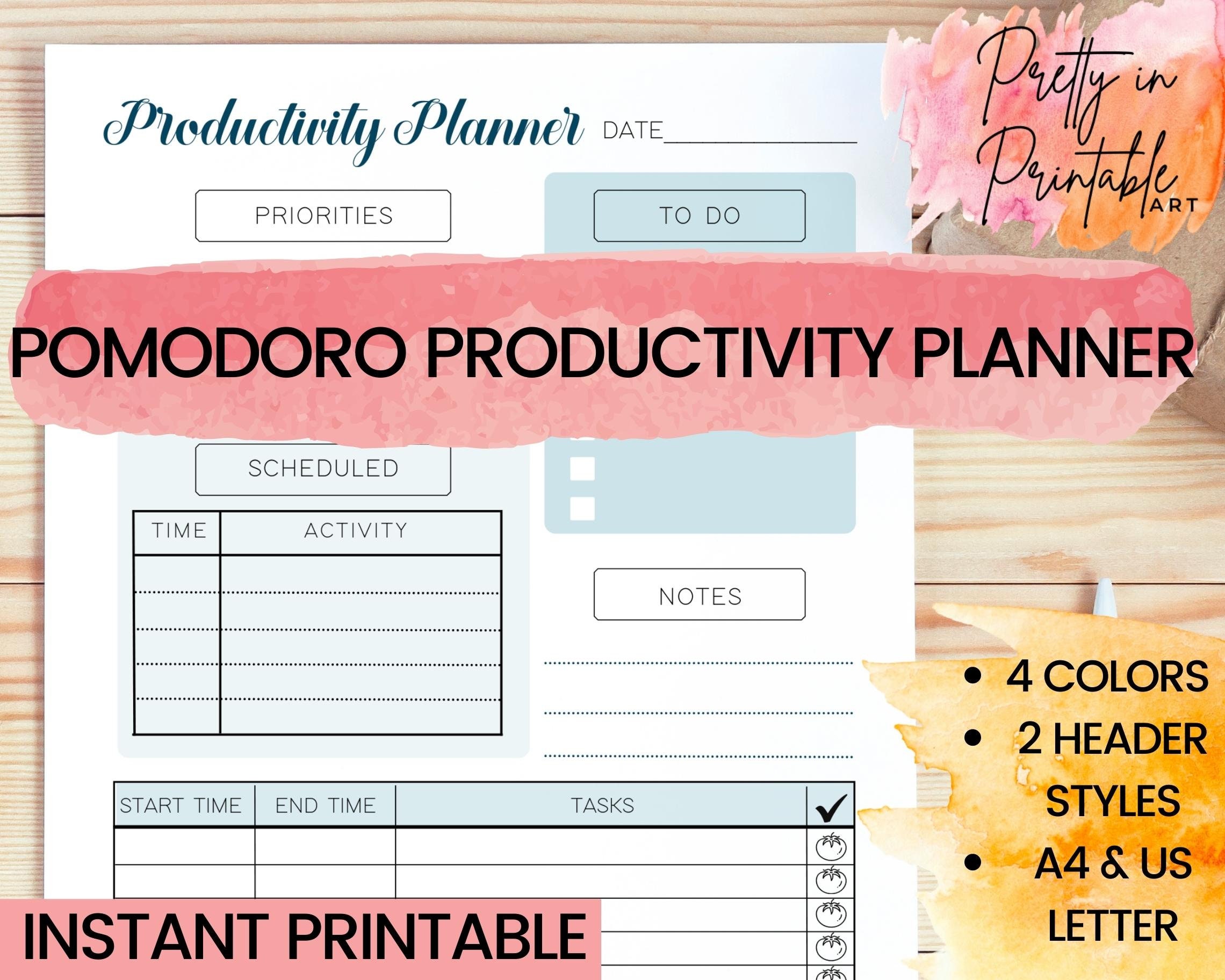Pomodoro Planner Printable, Productivity Planner, ADHD Planner ...