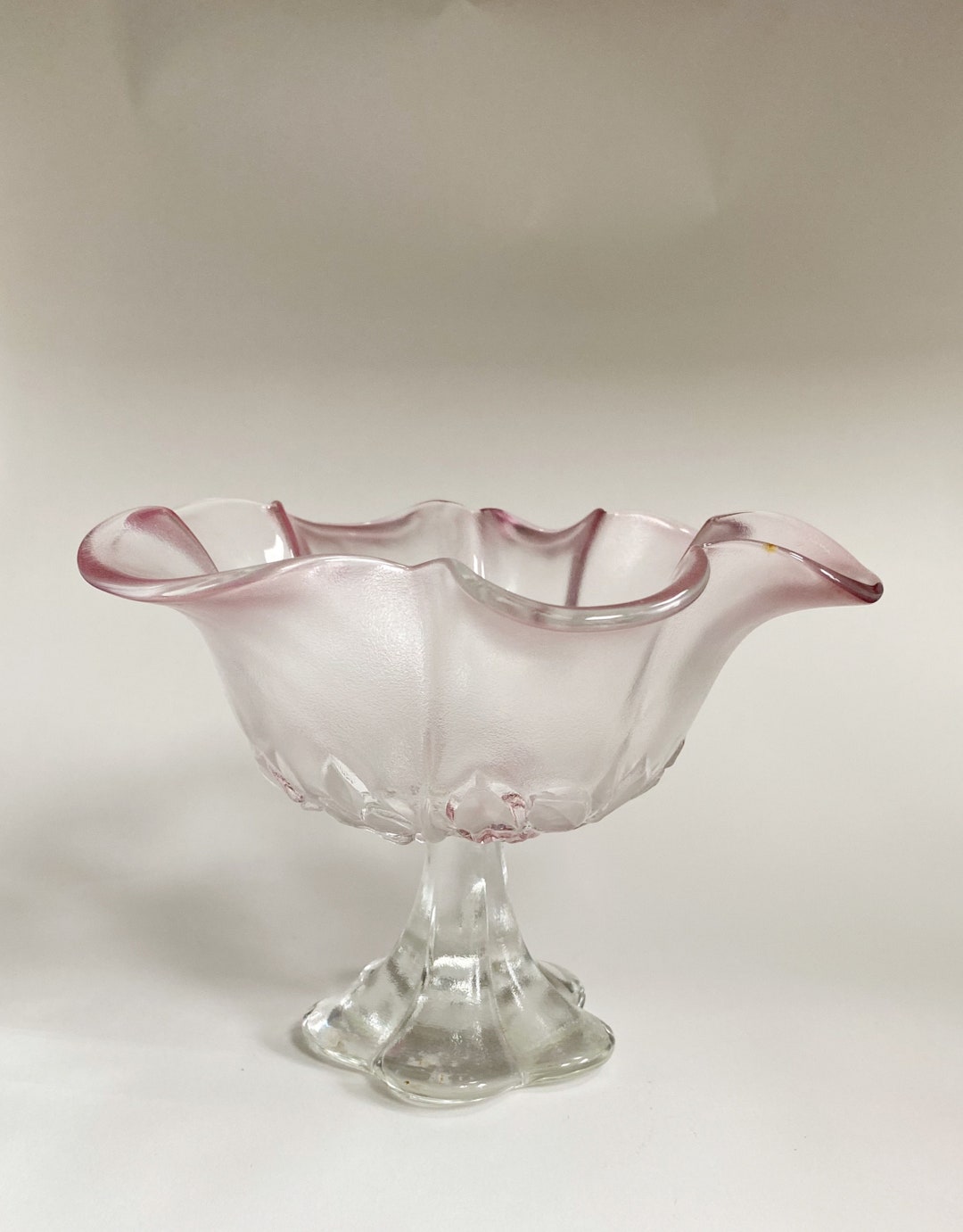Vintage Mikasa Rosella Patterned Glass Pink Footed Bowl Etsy