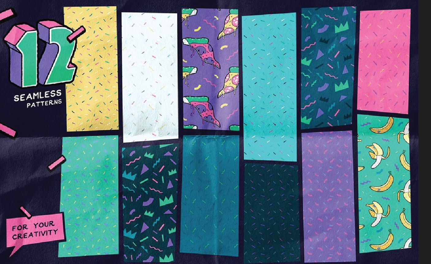 Totally Rad Vintage Graphic Bundle,seamless 90's 80's Patterns,retro ...