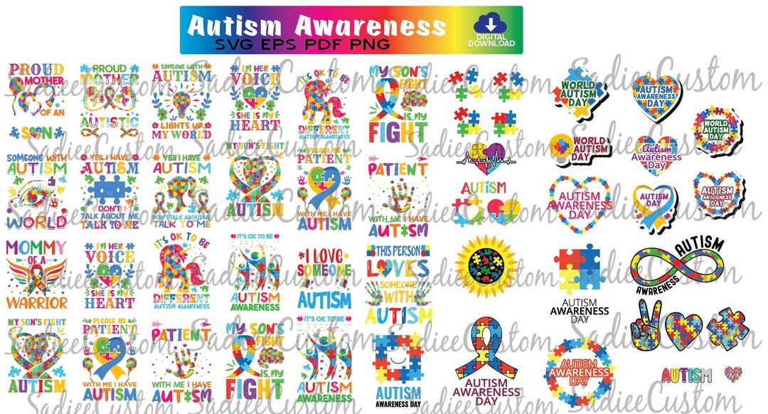 Autism Svg Bundle, Autism Awareness Day, Peace Love Autism, Family of ...