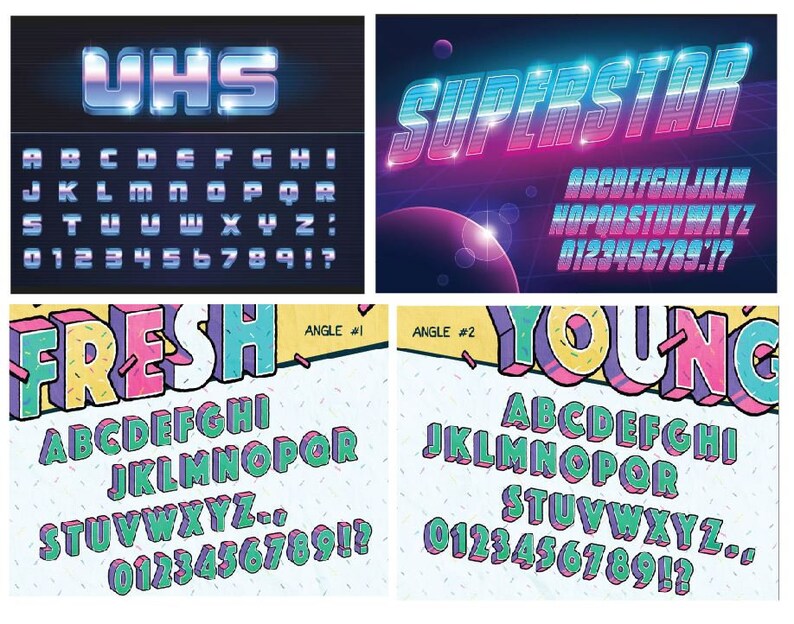 Totally Rad Vintage Graphic Bundle,seamless 90's 80's Patterns,retro ...