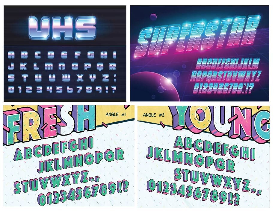 Totally Rad Vintage Graphic Bundle,seamless 90's 80's Patterns,retro ...