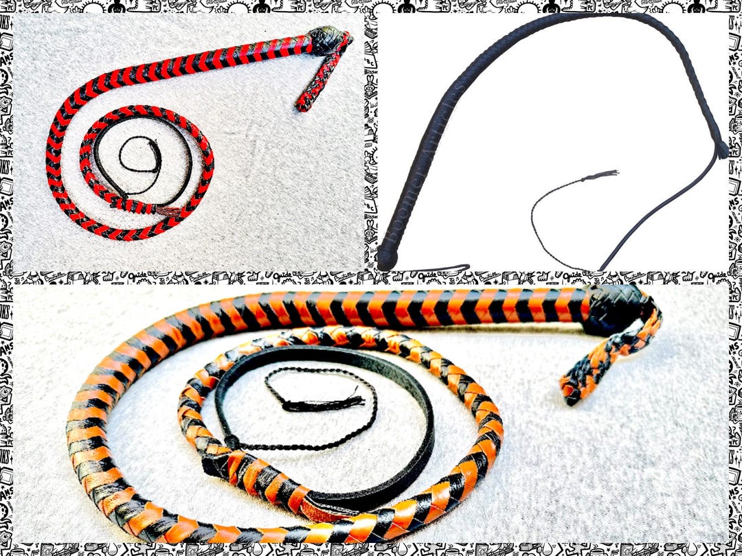 Bullwhip Leather Cosplay Hunter Cat Whip Paracord Flog Whip Tawse ...