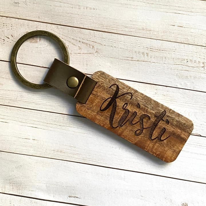 Personalized Wood Leather Keychain, Wood Keychain Key Fob for Men/women ...