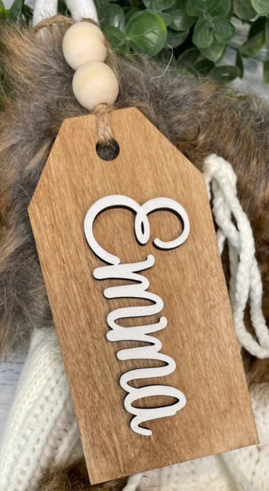 Mahogany Wood Christmas Stocking Tags With Personalized Name, Durable ...