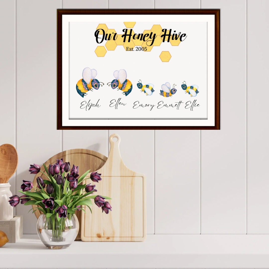 Personalized Bee & Hive Wall Art, Family, Farmhouse, Wall Art, Custom ...