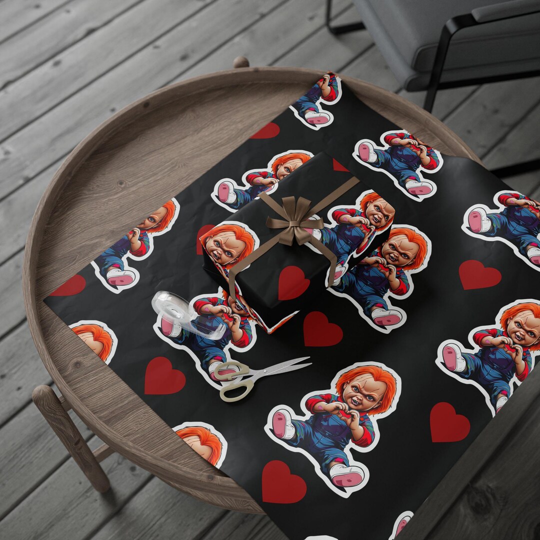 Black Wrapping Papers, Chucky Valentines Day or Anniversary Gift Wrap ...