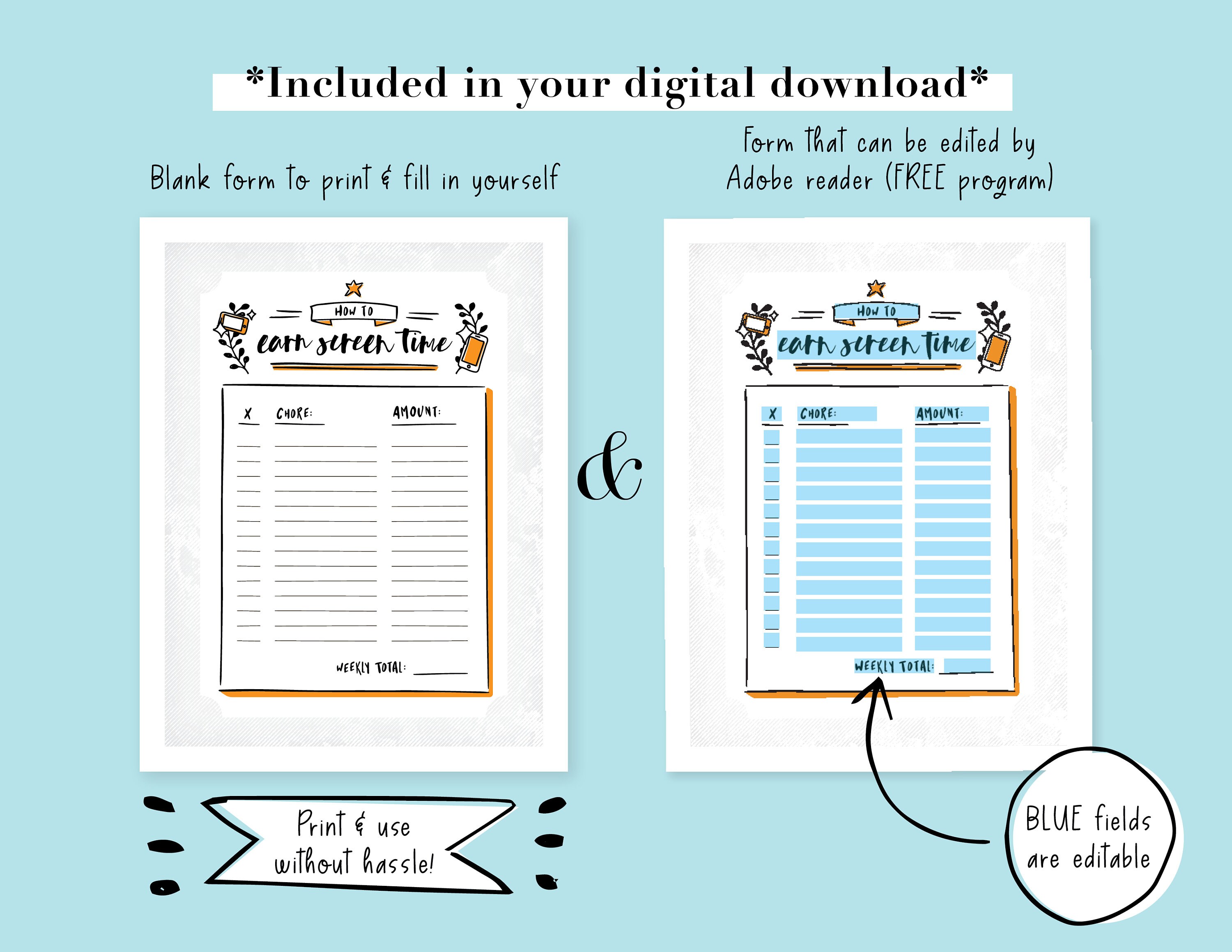 How to Earn Screen Time Editable Chart | Chore Chart for Kids & Teens ...