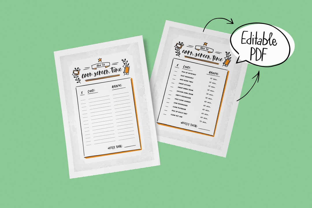 How to Earn Screen Time Editable Chart | Chore Chart for Kids & Teens ...