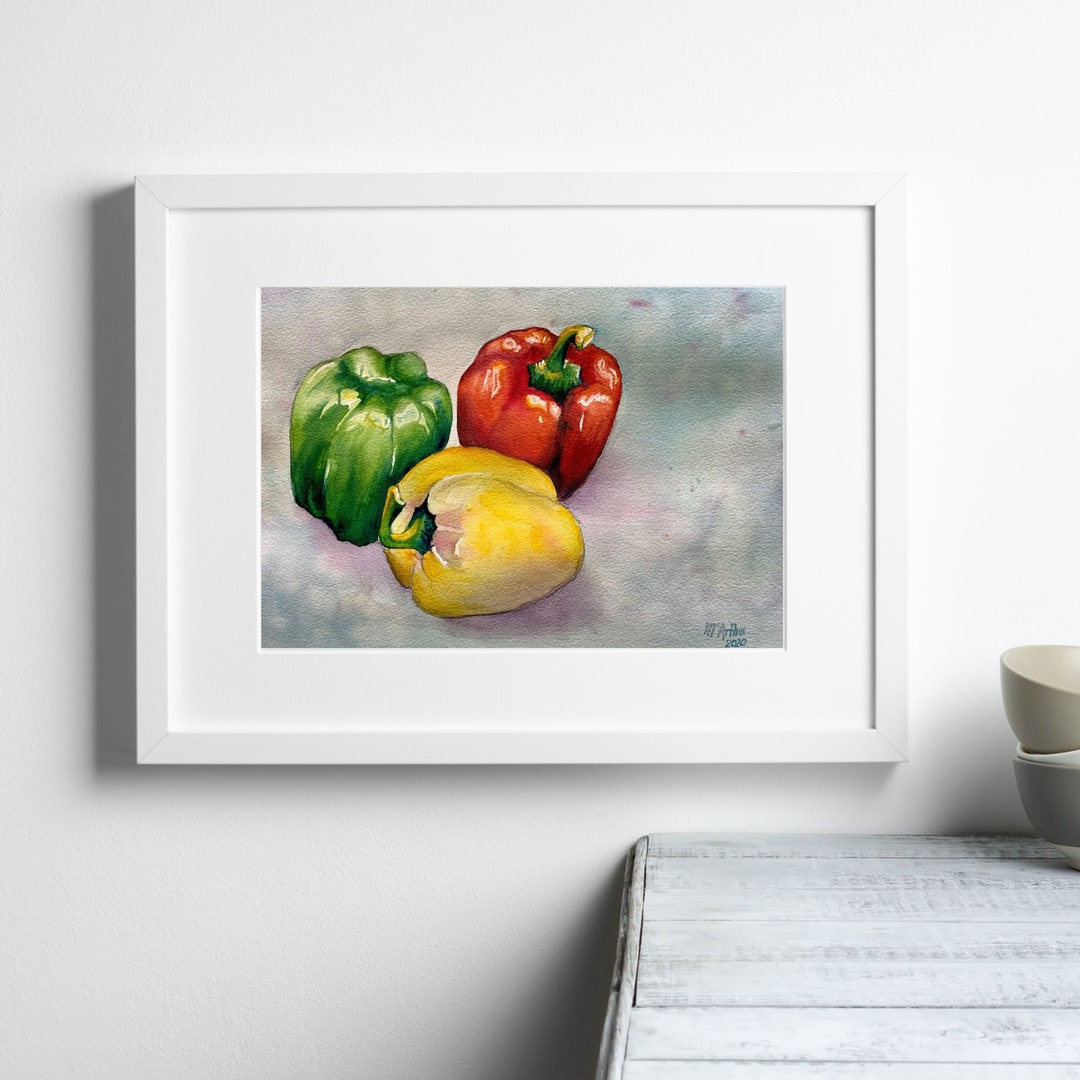 Bell Pepper Trio- Hand Painted, Original Watercolor Painting, Cafe Art ...